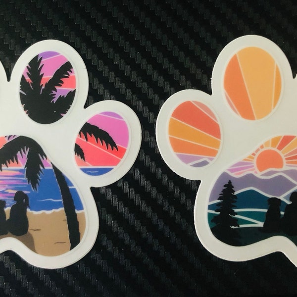 Dog Paw Print Beach Girl With Dog Clear Vinyl Sticker || Ocean Stickers ...