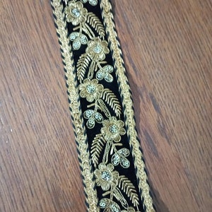 9 Yards Metallic Gold Woven Strip Ribbon Lace Trim With Embellishment ...