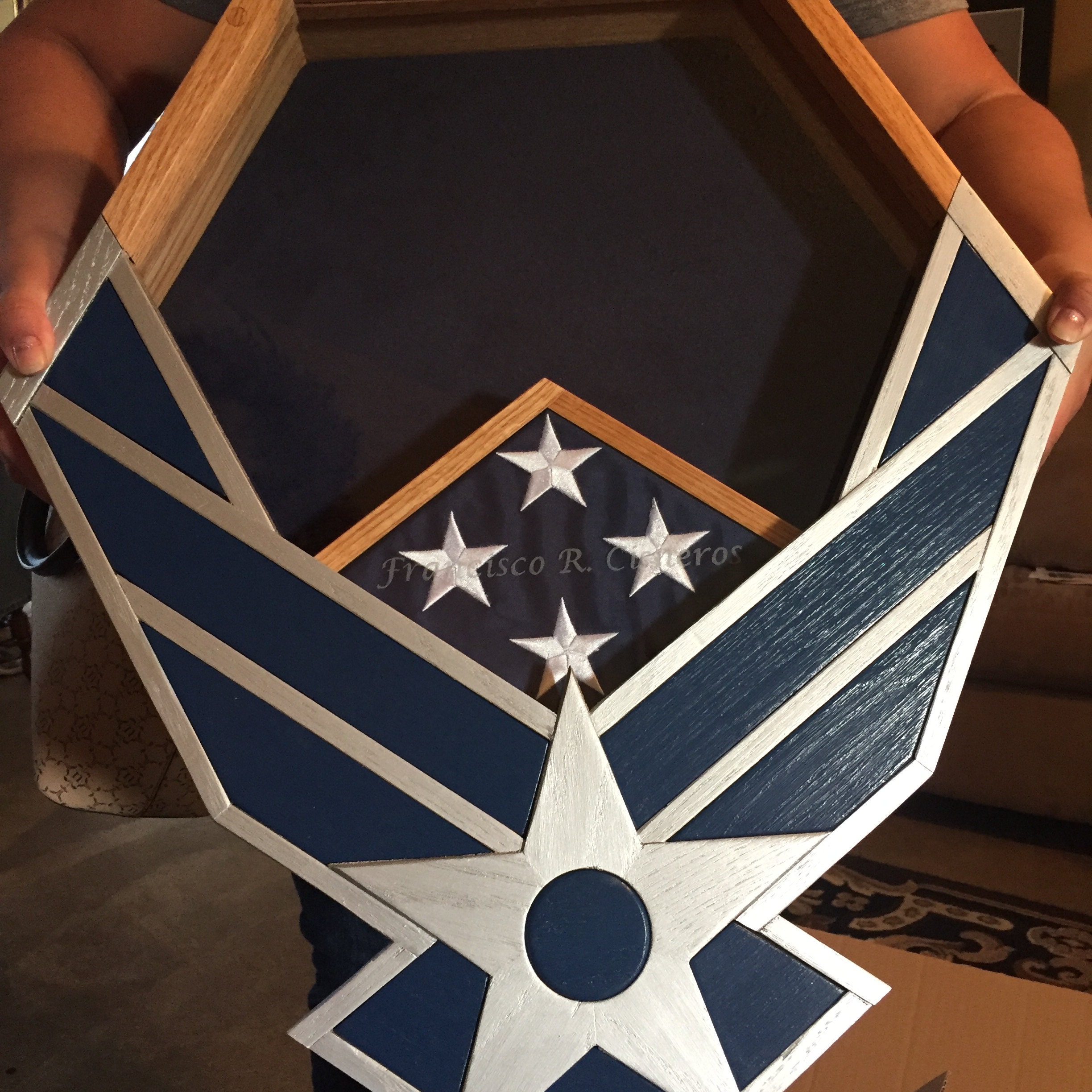 Handcrafted Air Force Shadow Box Silver and Navy Design the | Etsy