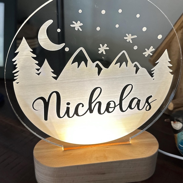 Mountains Custom Name Light Personalized Bedroom LED Cloud Decor Sign ...