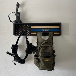 Engraved Personalized Police Gear Rack Thin Blue Line Galvanized Steel ...