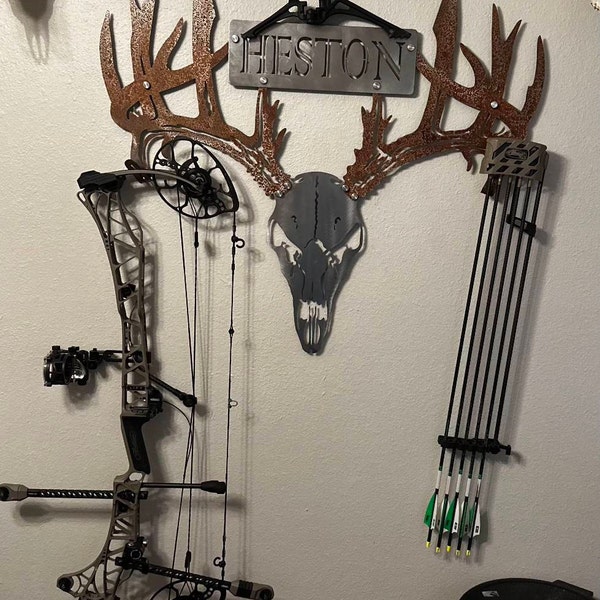Personalized METAL BOW HOLDER Deer Buck Skull Archery Rack W/ Custom ...