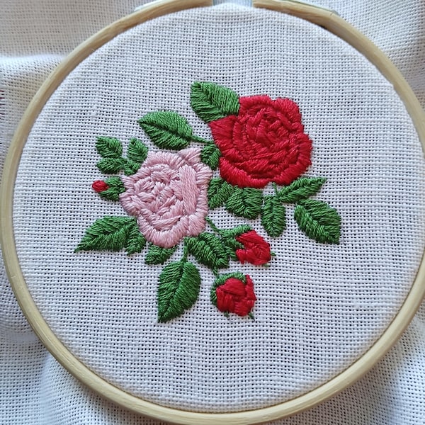 Roses Hand Embroidery Pattern, Red Roses Embroidery Pattern, Roses ...