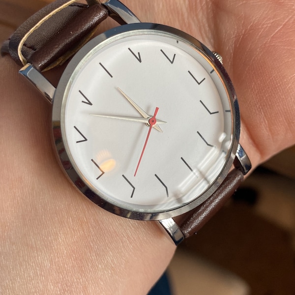 12-hour Clock Face Numeral Design Wristwatch. Black or Brown Strap ...