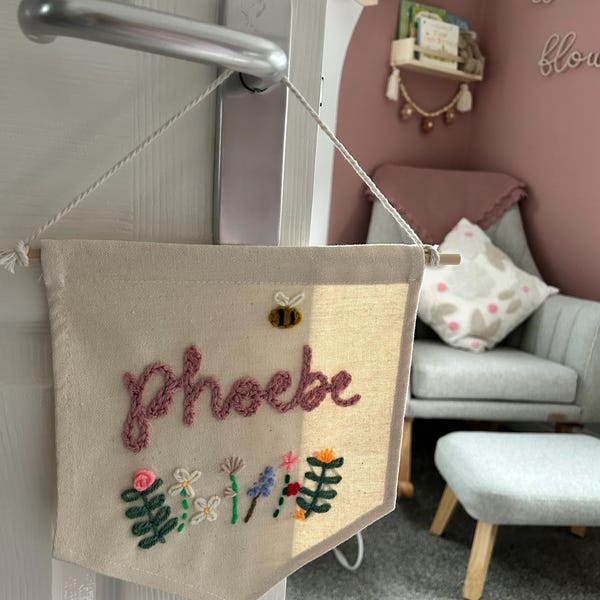Personalised Custom Name Hand Embroidered Nursery Decor Wall Hanging ...