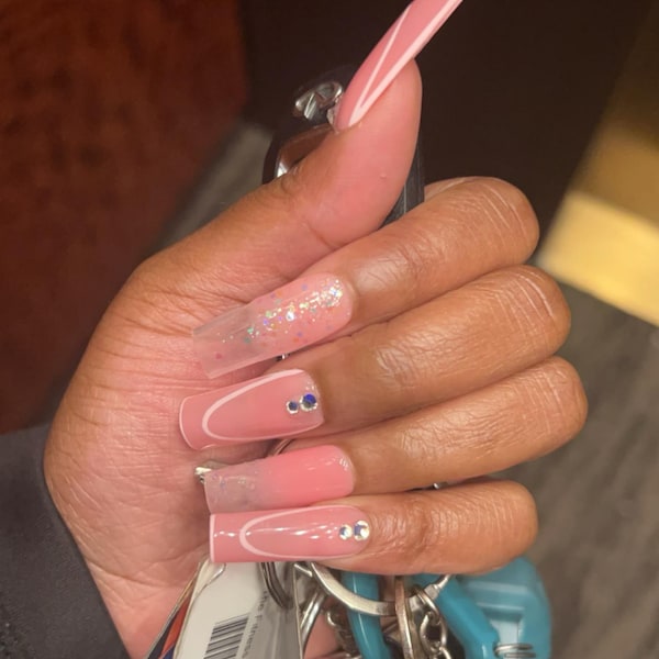 3D Blue Croc French Tip Press on Nails + Charms| Press on Nails| Long ...