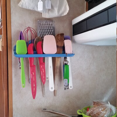 Vintage Enamel Spoon Rack Blue, Rustic Spoon Holder, Wall Shelf ...