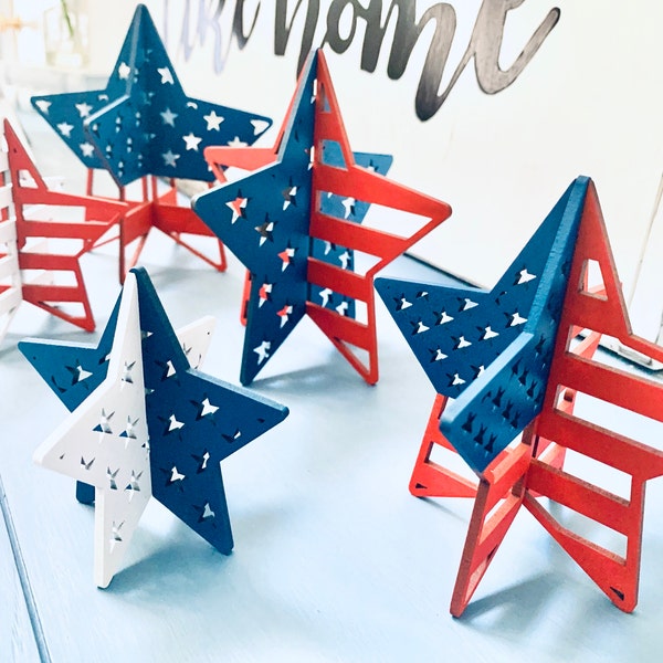 1/8" 3D Standing Stars -set of 5 Patriotic Stars and Stripes for Mantle ...