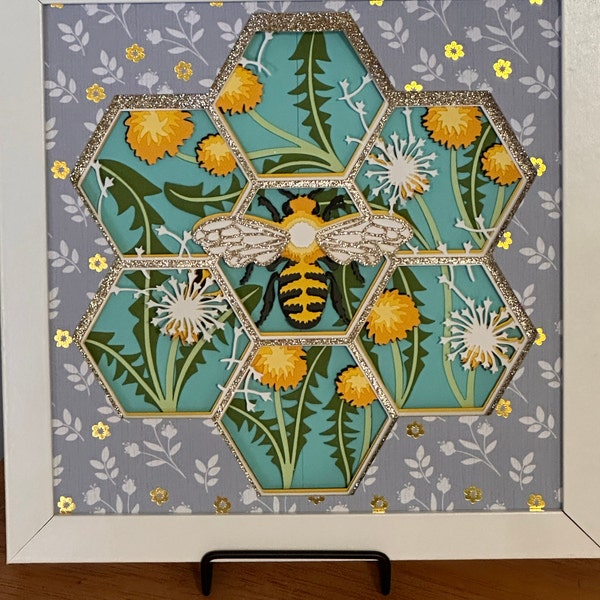 3D Bee Shadow Box SVG Layered Dandelions SVG, Spring Shadow Box, Honey Bee 3D Svg, Honey Comb 3d ...