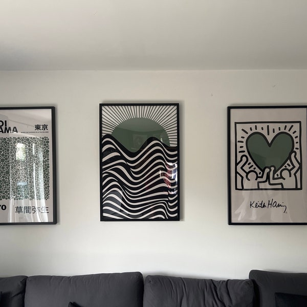 Set of 3 Sage Green Kusama, Keith Haring and Bauhaus Prints, Green Wall ...