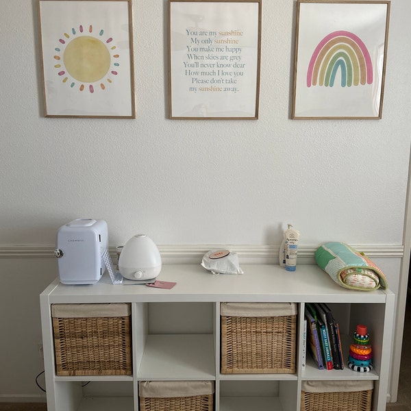 Pastel You Are My Sunshine Set of 3 Nursery Art Prints, Sun, Rainbow ...