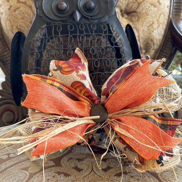 Fall Farmhouse Messy Bow For Wreath Lantern Or Swag Rustic Seasonal Home Decor Bow Etsy