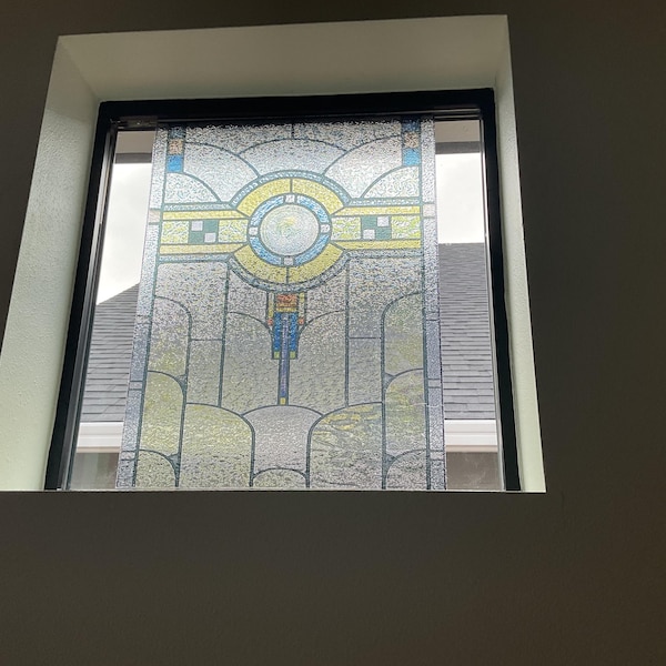 Custom Size Stained Glass Privacy Window Panel Elegant Blue and White ...