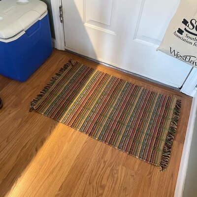 Handwoven Machine Washable Rag Rug Placemats in Warm Rust, Grey, and ...