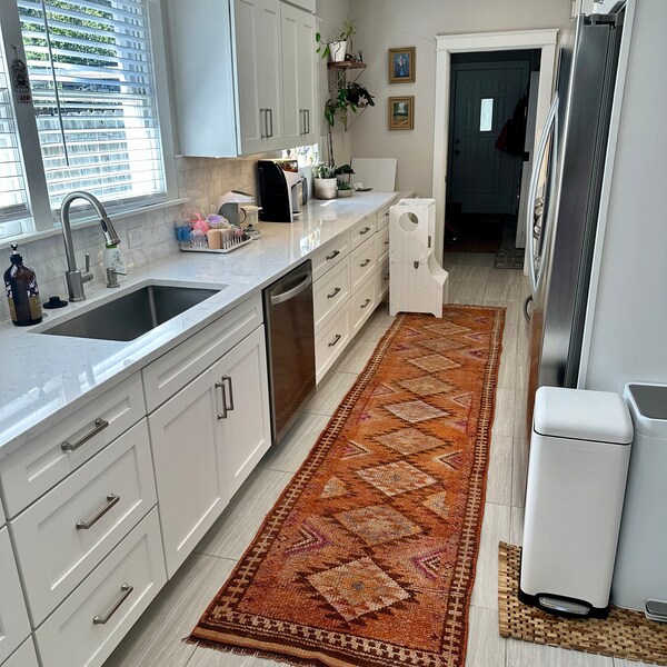 Turkish Rug Runner, 2.4x9 Ft, Beige Color, Ladybug Patterned, Entryway ...