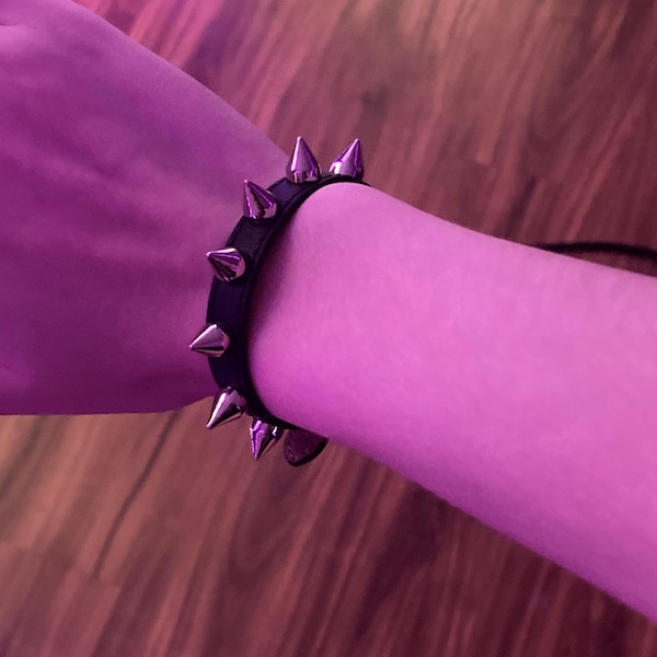 Black Leather Spiked Wristband: Punk Rock Biker Cuff - Etsy