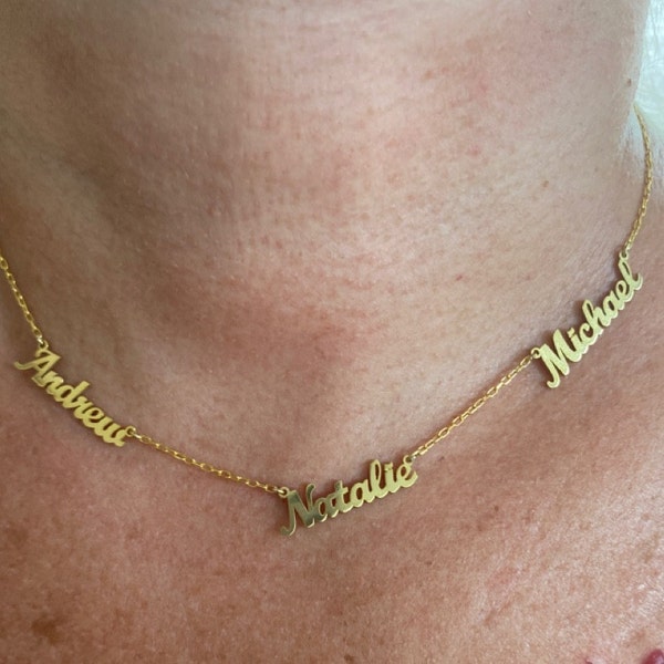Three Name Necklace , Gold Name Necklace ,3 Names Necklace , Name ...