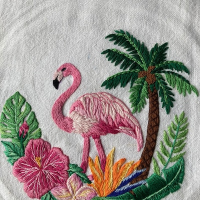 Hand Embroidery Pattern Flamingo & Tropical Flowers Digital Download ...