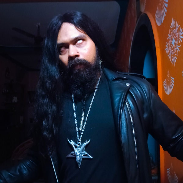 Large Satanic Goat Head Pentagram Necklace , Huge Baphomet Inverted ...