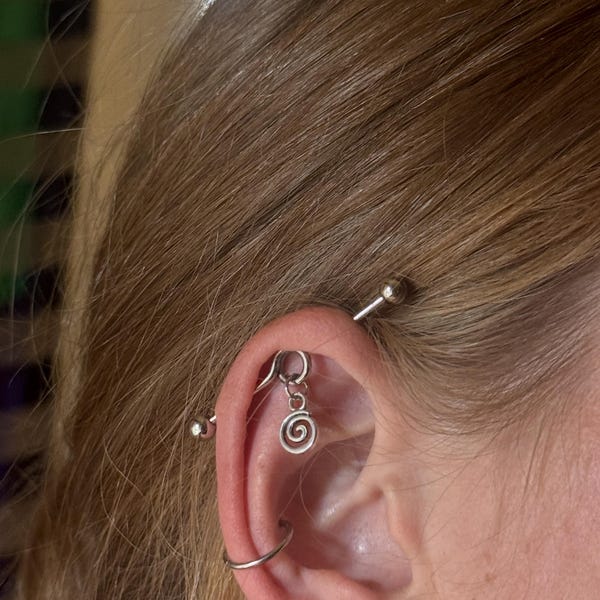 Industrial Barbell Silver Goth Swirl Piercing Alt Dangle Charm Bar ...