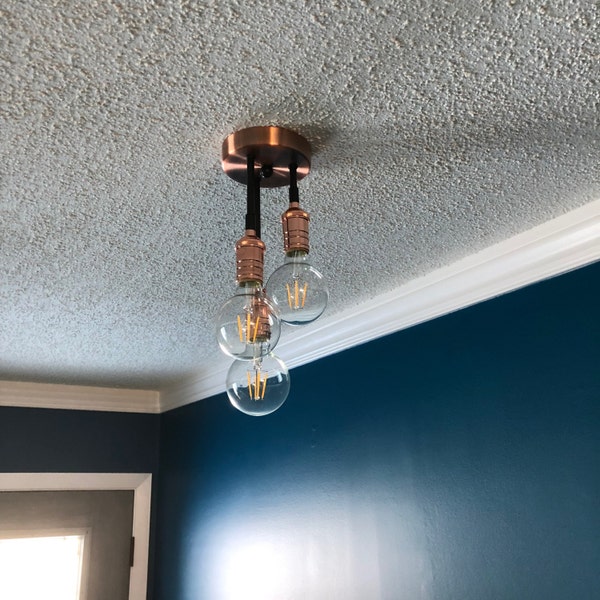 Brass Ceiling Light Triple Flush Mount Three Bulb Ceiling Mount Light ...