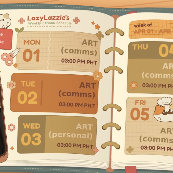 Stream Week Schedule | Cottagecore Stream Schedule | Cute Cat Schedule ...