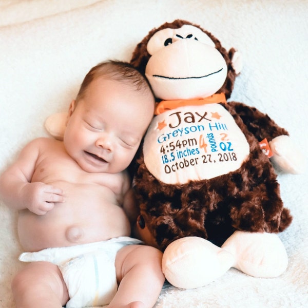 Personalized Baby Gift, baby Cubbies Huggles the Monkey, Birth ...