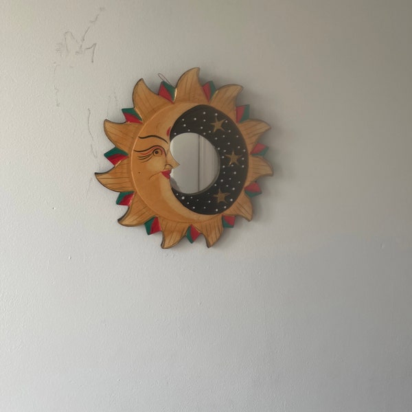 Wooden Sun and Moon Wall Hanging Decorative Mirror - Etsy