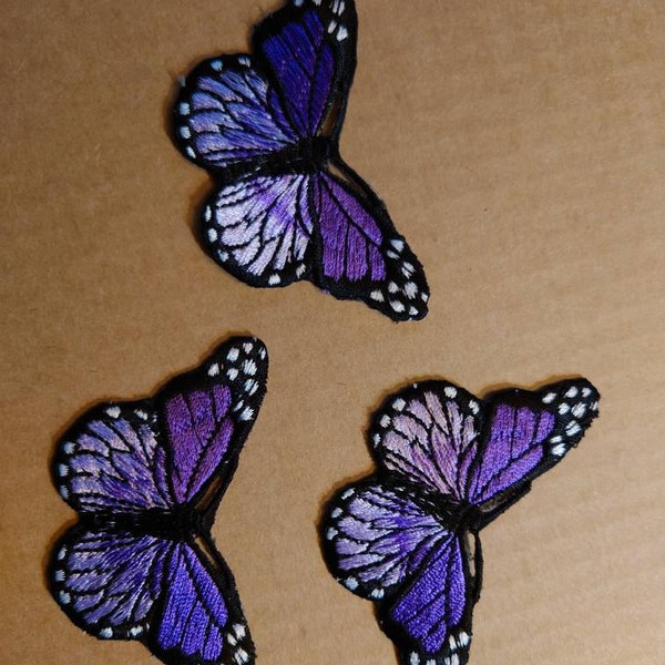 Set of 3 Purple Butterfly Iron/ Sew on Full Embroidered Patch Appliqués ...