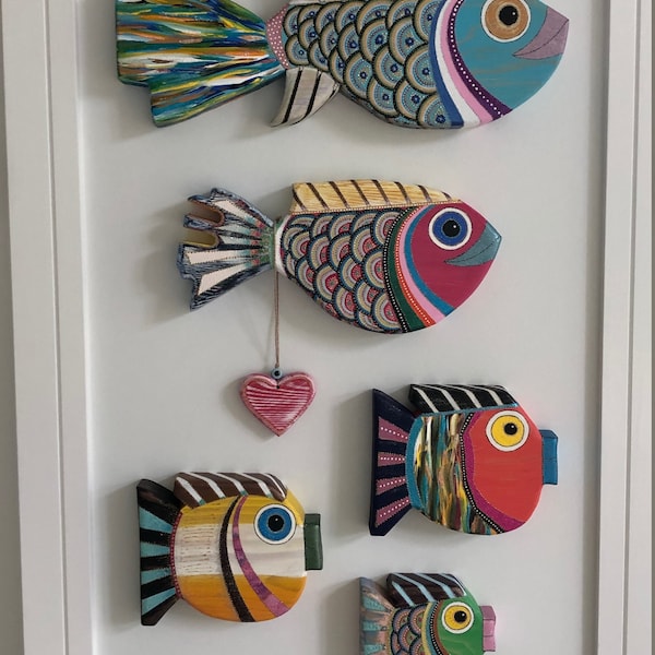 Handmade Wooden Fish, Modern Wood Art, Wood Art for Wall, Painted ...