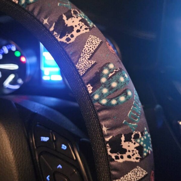 Tooled Leather, Cowhide & Leopard Brushstroke Pattern Steering Wheel ...