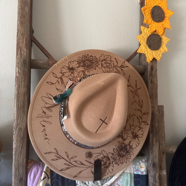 Wild & Free Floral Burned Hat, Floral Engraved Cowboy Hat, Sunflower ...