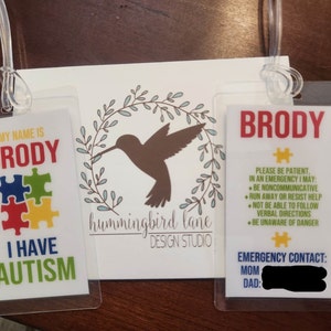 Autism Bag Tag, Autism Alert Tag, Personalized Bag Tag, Autism Hang Tag ...