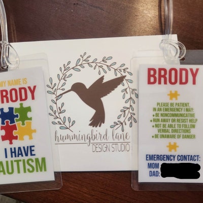 Autism Bag Tag, Autism Alert Tag, Personalized Bag Tag, Autism Hang Tag ...