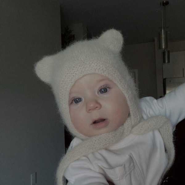 Little Bear Bonnet, Baby Knitted Hat, Baby Bonnet, Photoprops, Alpaca ...