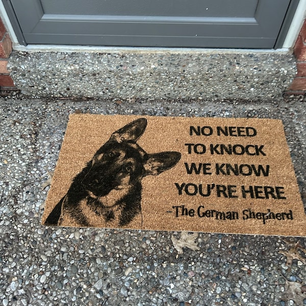 The German Shepherd Door Mat, Tilted Head Says We Know You ARE Here ...