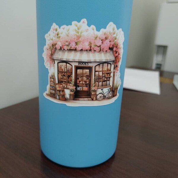 Cute Bookstore With Blooming Flowers Sticker | Bookstore Sticker ...