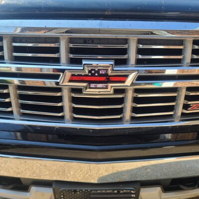 For Chevy Silverado/tahoe Emblem Bowtie American Flag Thin RED Line ...