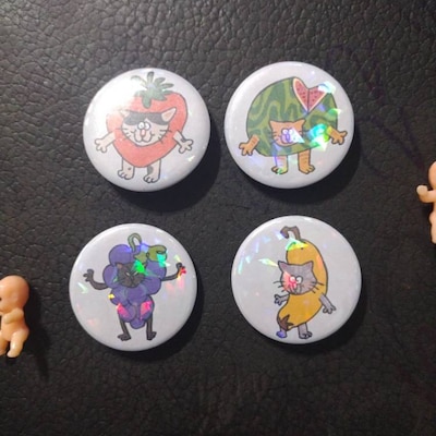 4 Pack Holographic Fruity Cats Button Pins 37 Mm - Etsy