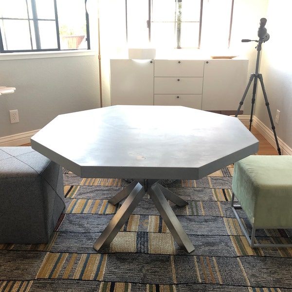 Custom Concrete Table Top | Chunky Wood Base With Casters | Dining ...