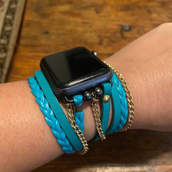 Boho Chic Apple Watch Band Vegan Leather, Iwatch Wristband, Braided ...