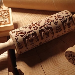 No. R103 BOHO-CHIC STYLE 3, Rolling Pin, Embossed Rolling Pin, Engraved ...