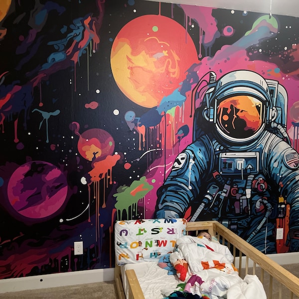 Space Graffiti Wallpaper Kids Rooms, Planets Graffiti Teenagers Bedroom ...