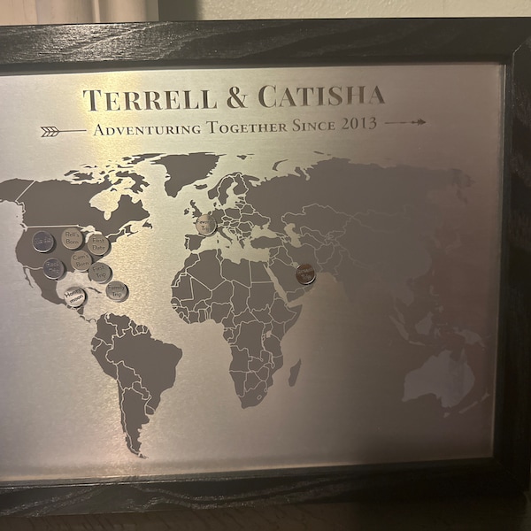 19th Year Anniversary Gift Idea Bronze Map With Custom Memory Markers ...