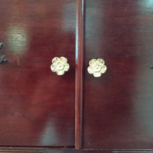 Solid Brass Knobs Cupboard Drawer Pulls Flower Wardrobe Knob Custom Engraved Cabinet Knobs Plum ...