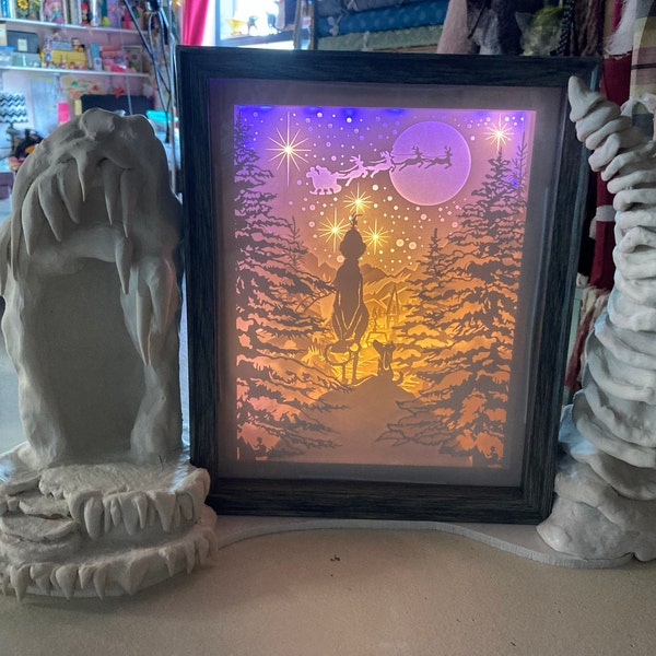 Merry Christmas Shadow Box/lightbox Snow Santa's Cabin - Christmas ...