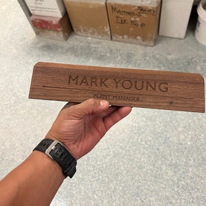 Wood Name Plate 11.75 Inches, Modern Engraved Walnut Desk Sign, Office ...