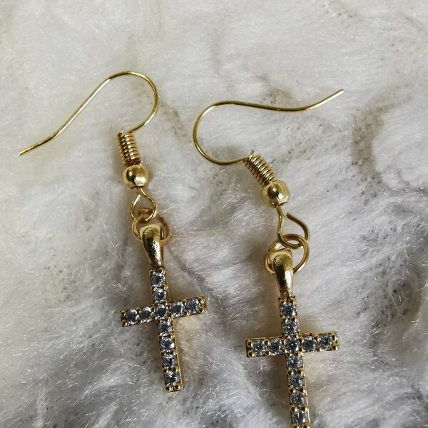 9x18mm 24 K Shiny Gold Plated , Cross Charms, Micro Pave Cross Pendant ...