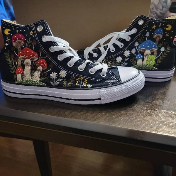 Embroidered Converse Mushroom and Frog, Converse High Tops Chuck Taylor ...