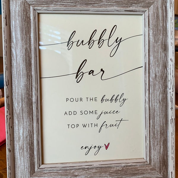 Minimalist Bubbly Bar Sign, Bridal Shower Mimosa, Brunch and Bubbly ...